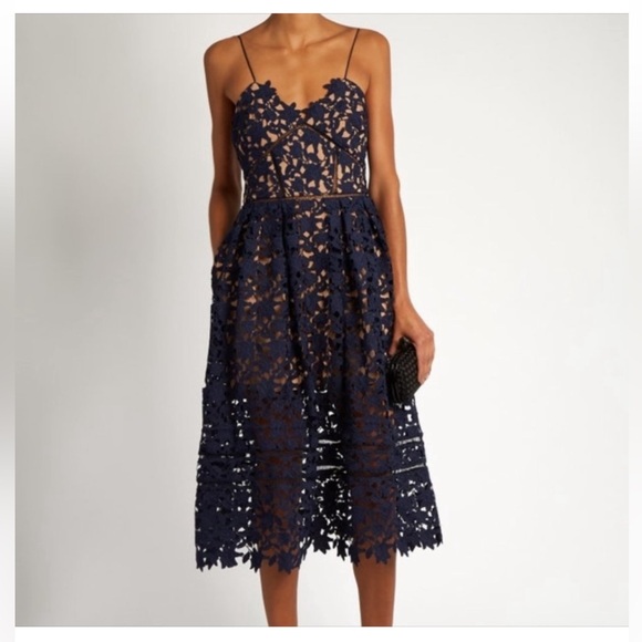 Self-Portrait | Dresses | Selfportrait Navy Lace Midi Dress | Poshmark
